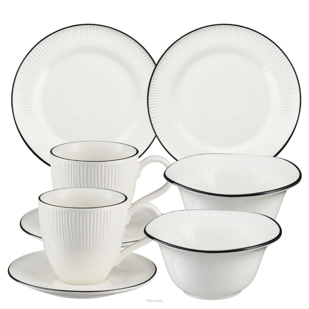 Zestaw śniadaniowy dla 2 osób porcelanowy BONITA BLACK | Villa Italia