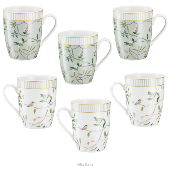 Komplet 6 kubków porcelanowych 330 ml NORIKO GREEN WHITE | Villa Italia